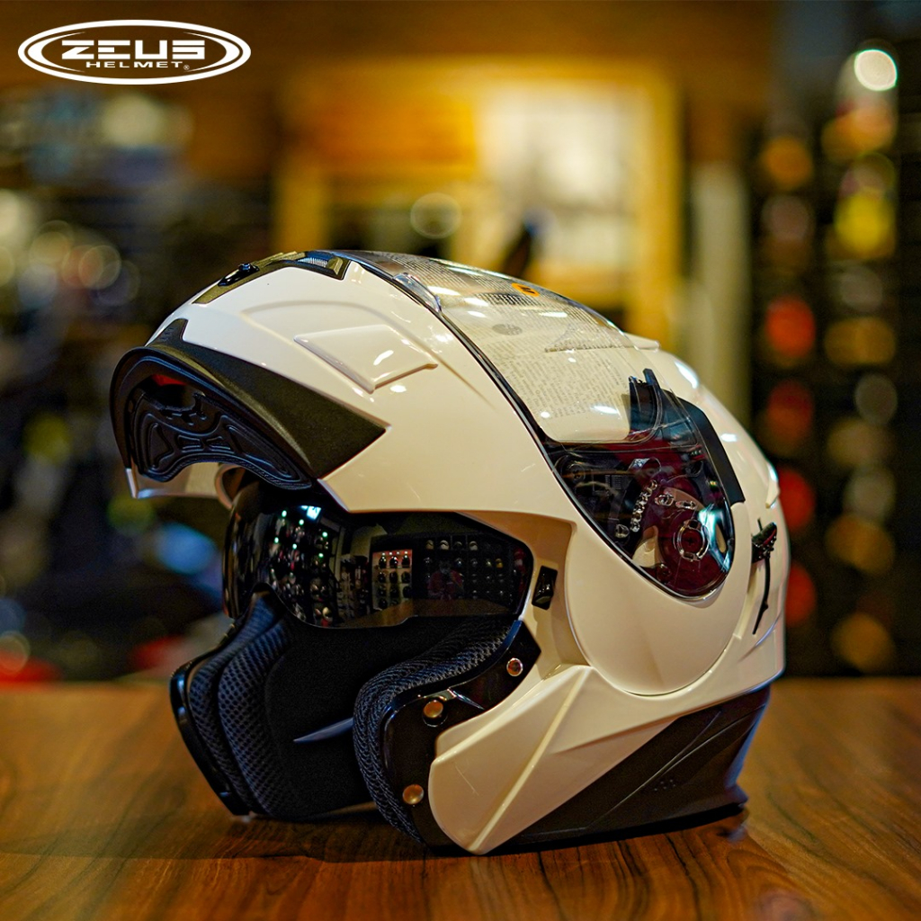 Jual ZEUS ZS 3020 WHITE GLOSSY MODULAR FLIP UP DOUBLE VISOR | Shopee Indonesia