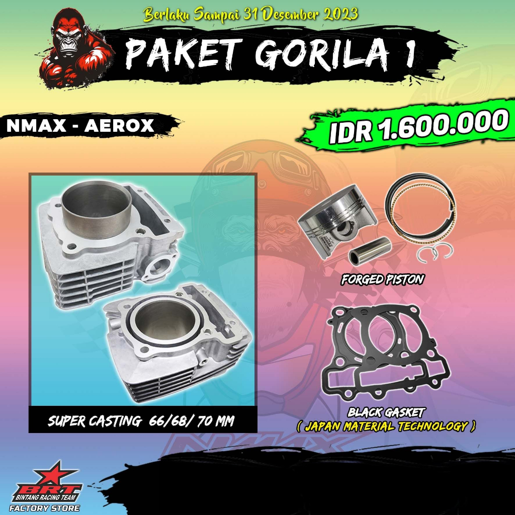 Jual BRT Paket Gorila 1-Bore UP Nmax/Aerox-Blok Casting-Piston 66/68/70 | Shopee Indonesia