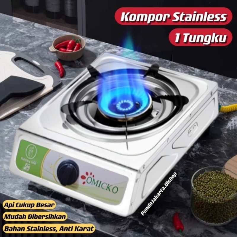 Jual Kompor Stainless OMICKO Anti Karat / Kompor Stainless 1 Tungku / Kompor Stainless Api Biru ...
