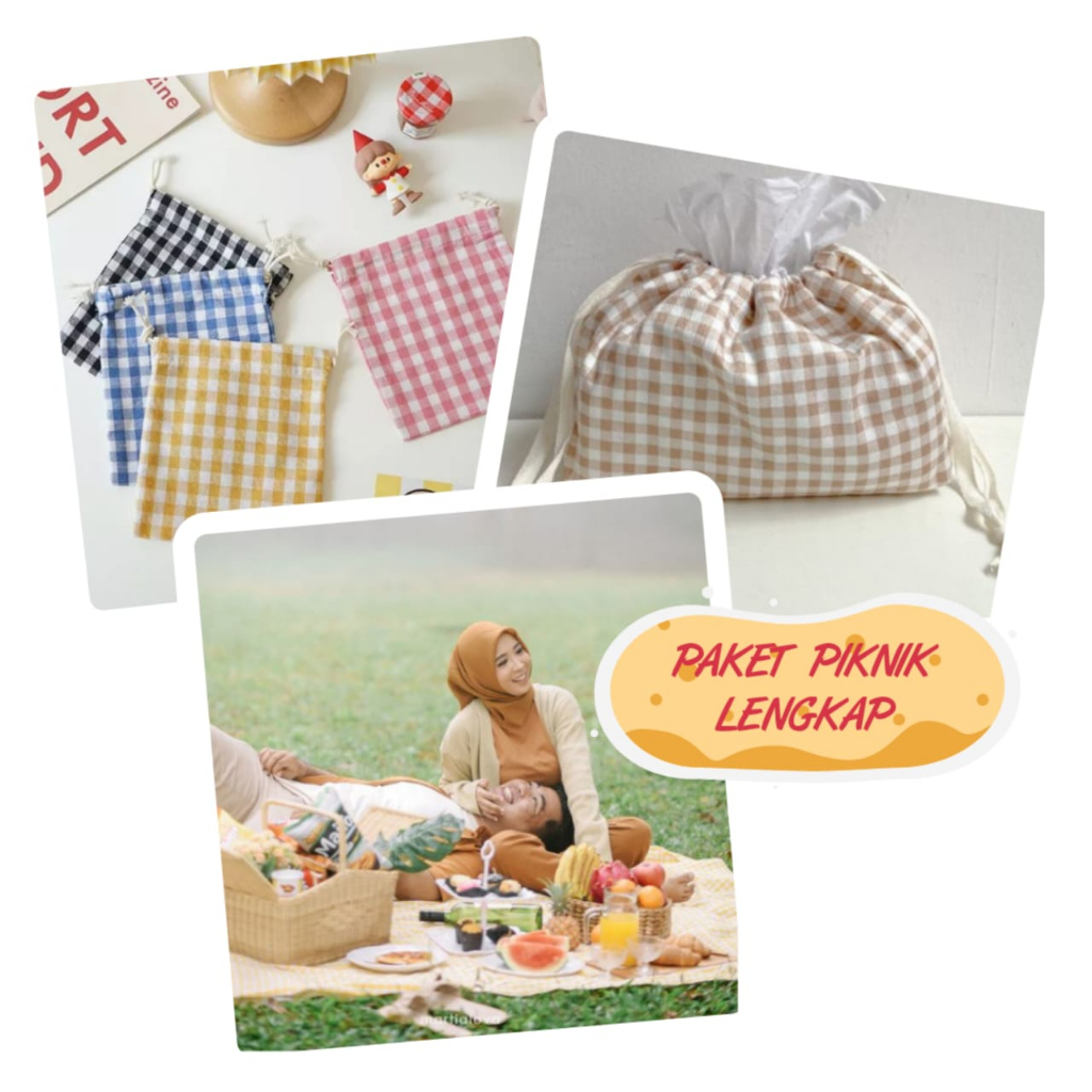 Jual Paket Lengkap Tikar Kain Piknik Motif Kotak-Kotak Estetik || Tikar ...