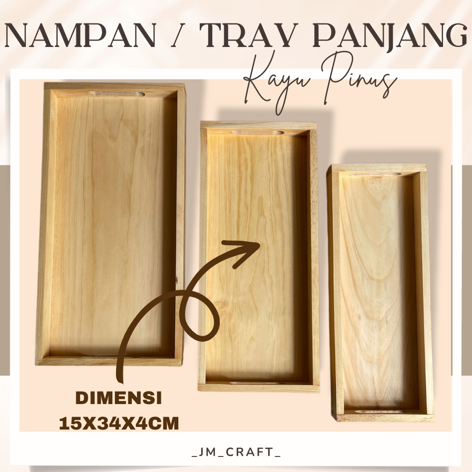 Jual [JM Craft] Nampan Kayu Pinus 15x34x4cm / Wooden Long Tray (M ...