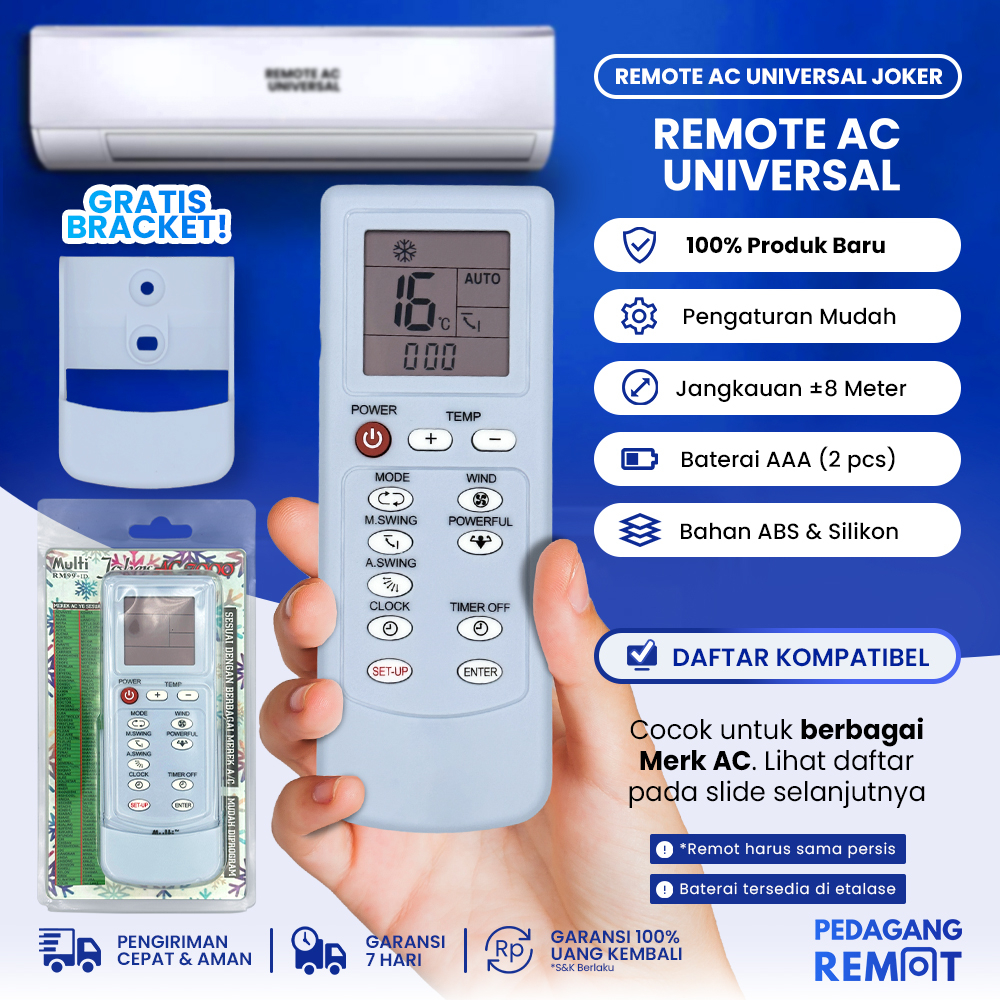 Jual Remot Remote AC Multi Universal Joker AC-5000 (TCL, Akari, TECO ...