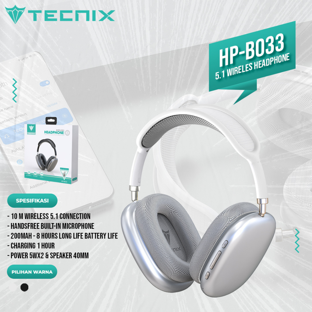 Jual Headphone Bluetooth V5.1 TECNIX HP-B033 Headphone Wireless | Shopee Indonesia