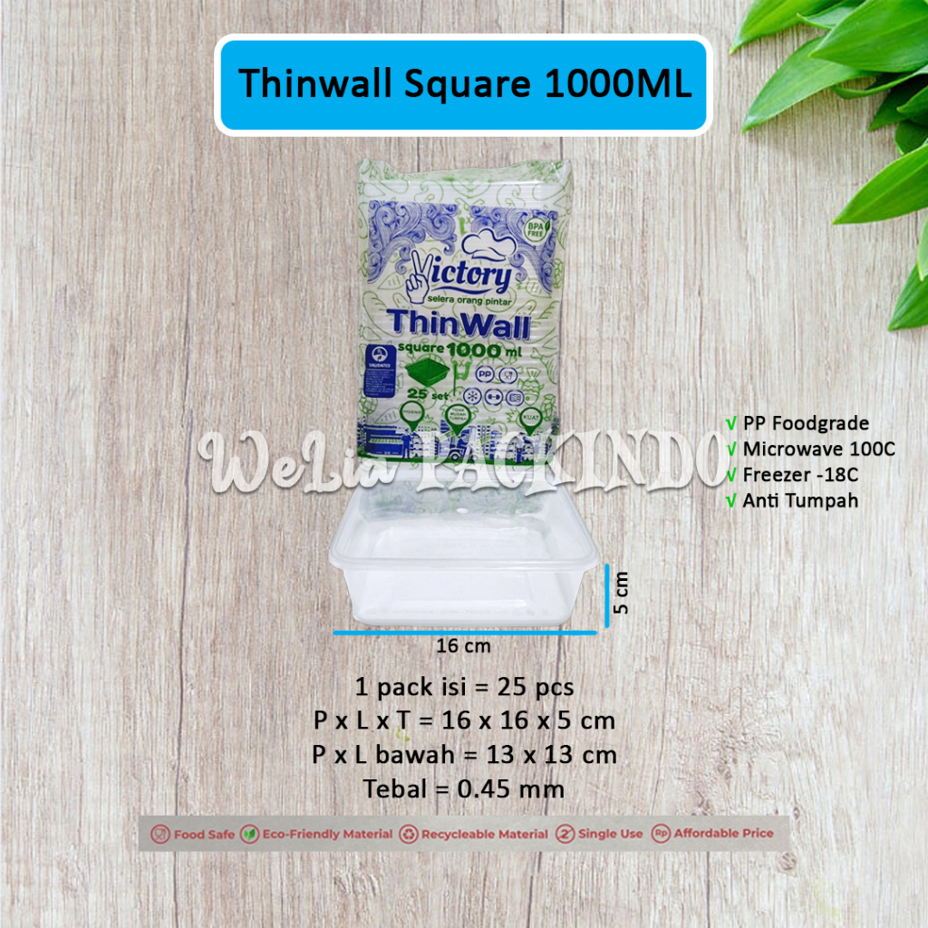 Jual Thinwall Square Persegi 1000ml Victory / Thinwall SQ Food Container / Wadah Kotak Makan ...