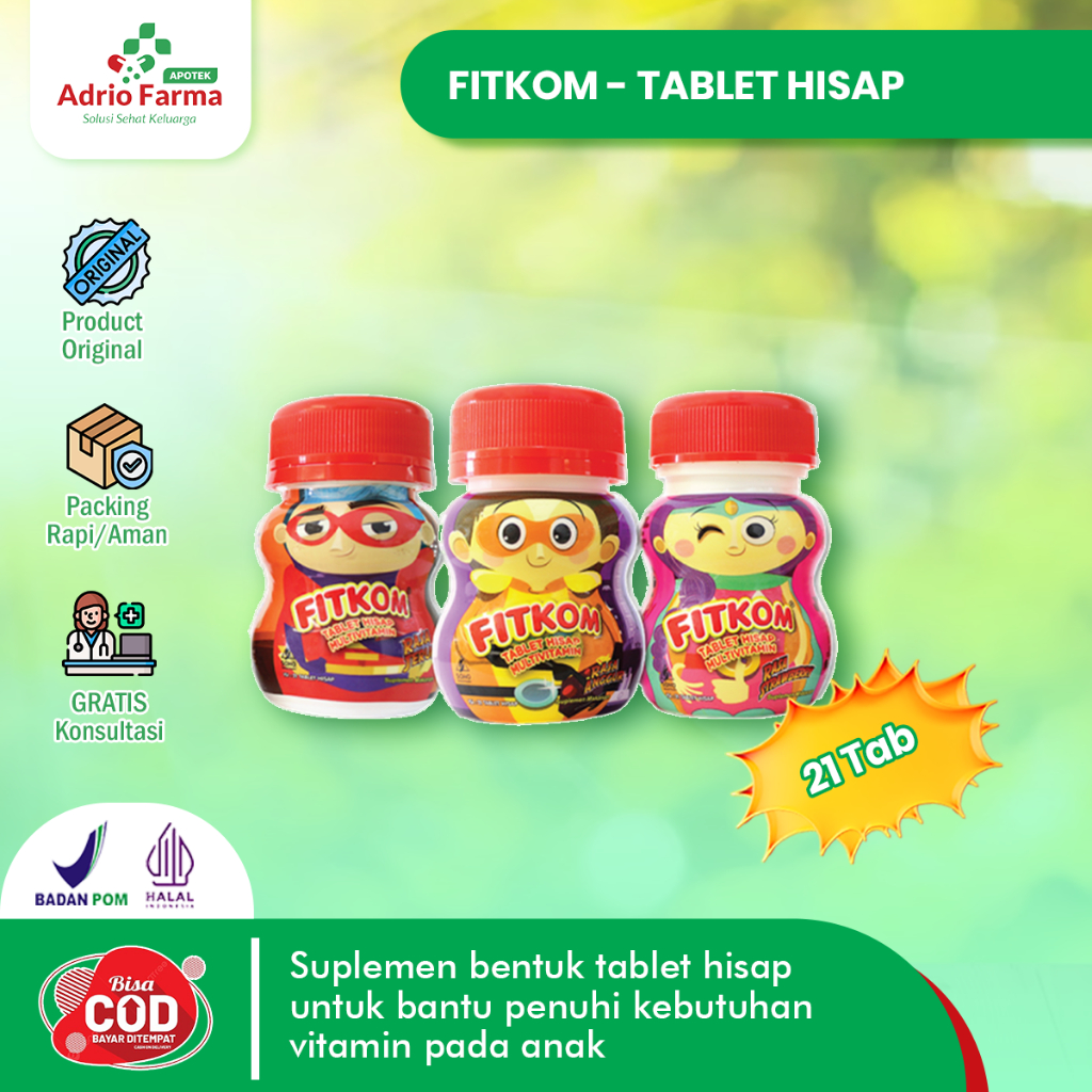Jual FITKOM - MULTIVITAMIN Botol @ 21 TABLET HISAP - Rasa JERUK ANGGUR ...