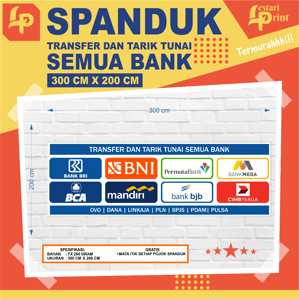 Jual SPANDUK JASAA TRANSFERR DAN TARIK TUNNAI SEMUA BANKK / 3 METER X 2 ...