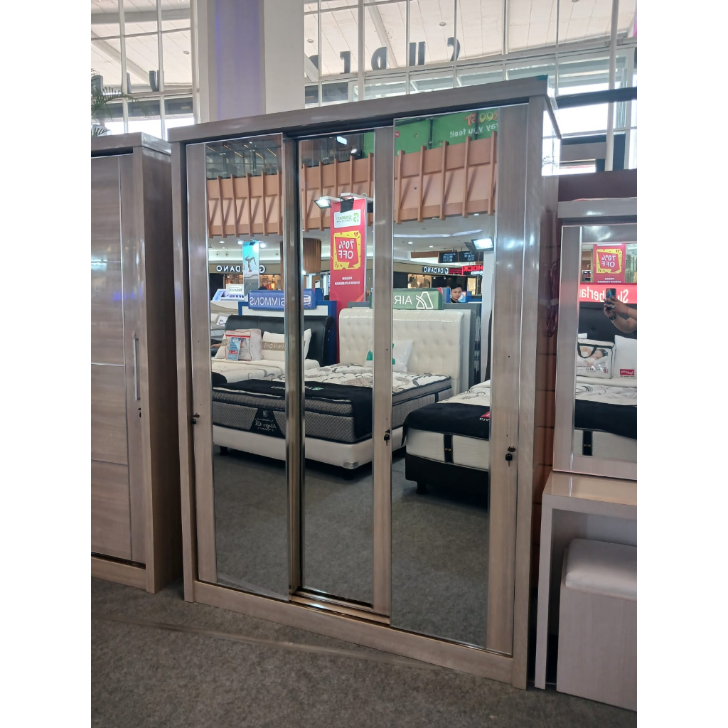 Jual Lemari 3 Pintu Sliding HPL Finterio Full Kaca | Shopee Indonesia