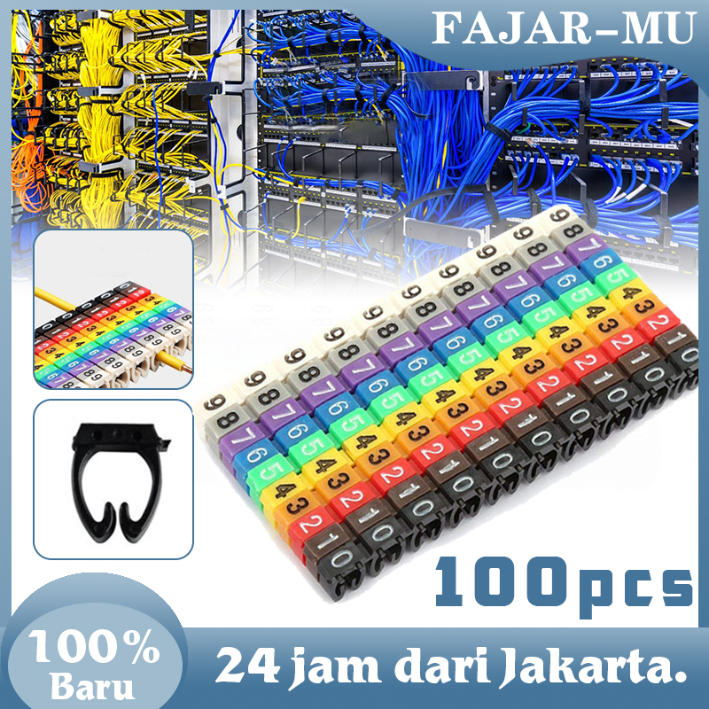 Jual 100pcs Cable Markers Colourful C-Type Marker Number Tag Label ...