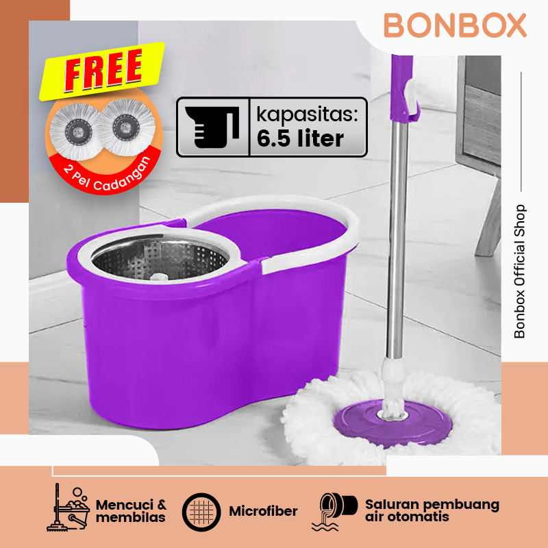 Jual Bonbox Alat Pel Lantai Ember 2 in 1 Kain Fiber dengan Ember Spin Mop Mencuci dan Membilas ...