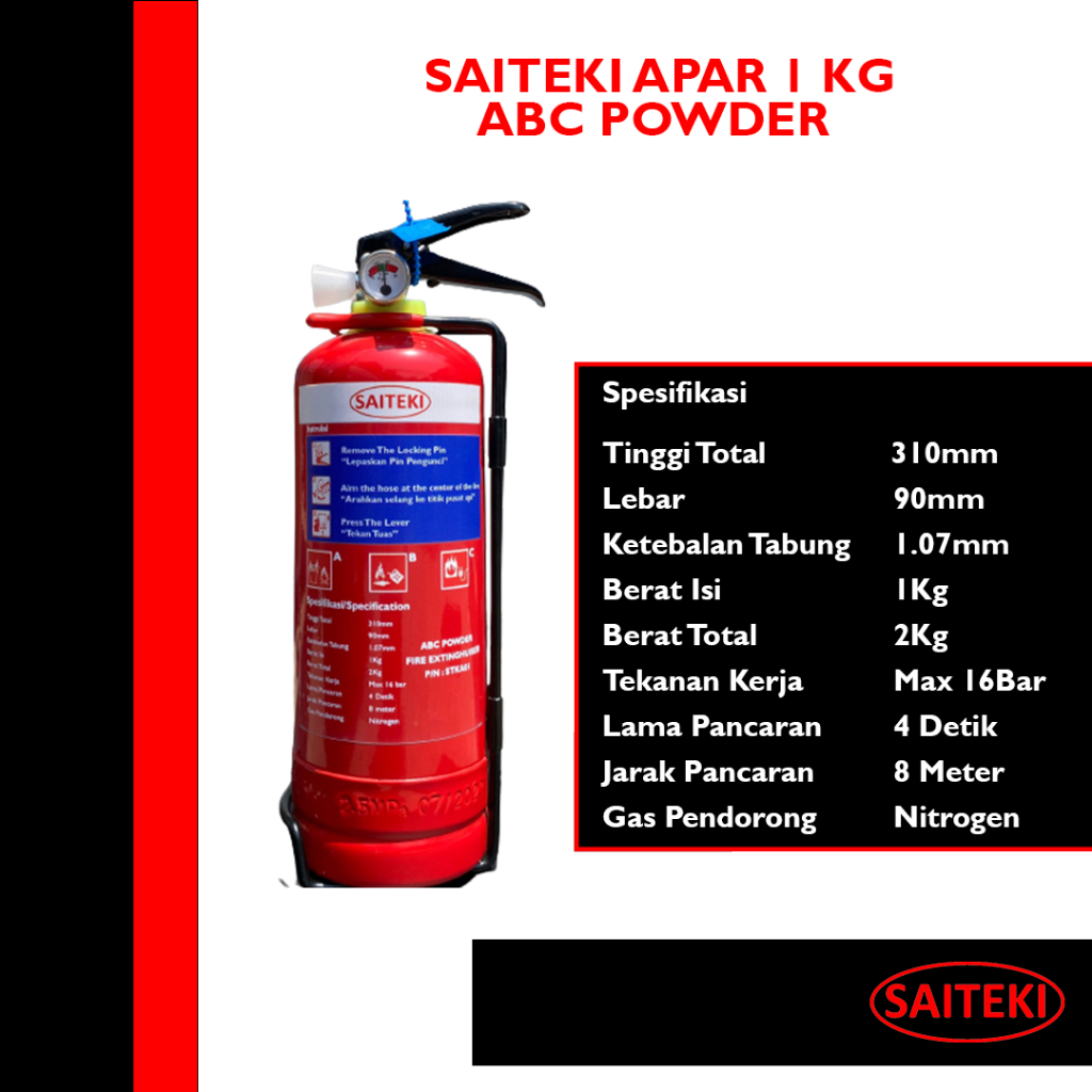 Jual APAR 1 KG POWDER MEREK SAITEKI ABC POWDER DISGUSTER APAR MOBIL 1KG ...
