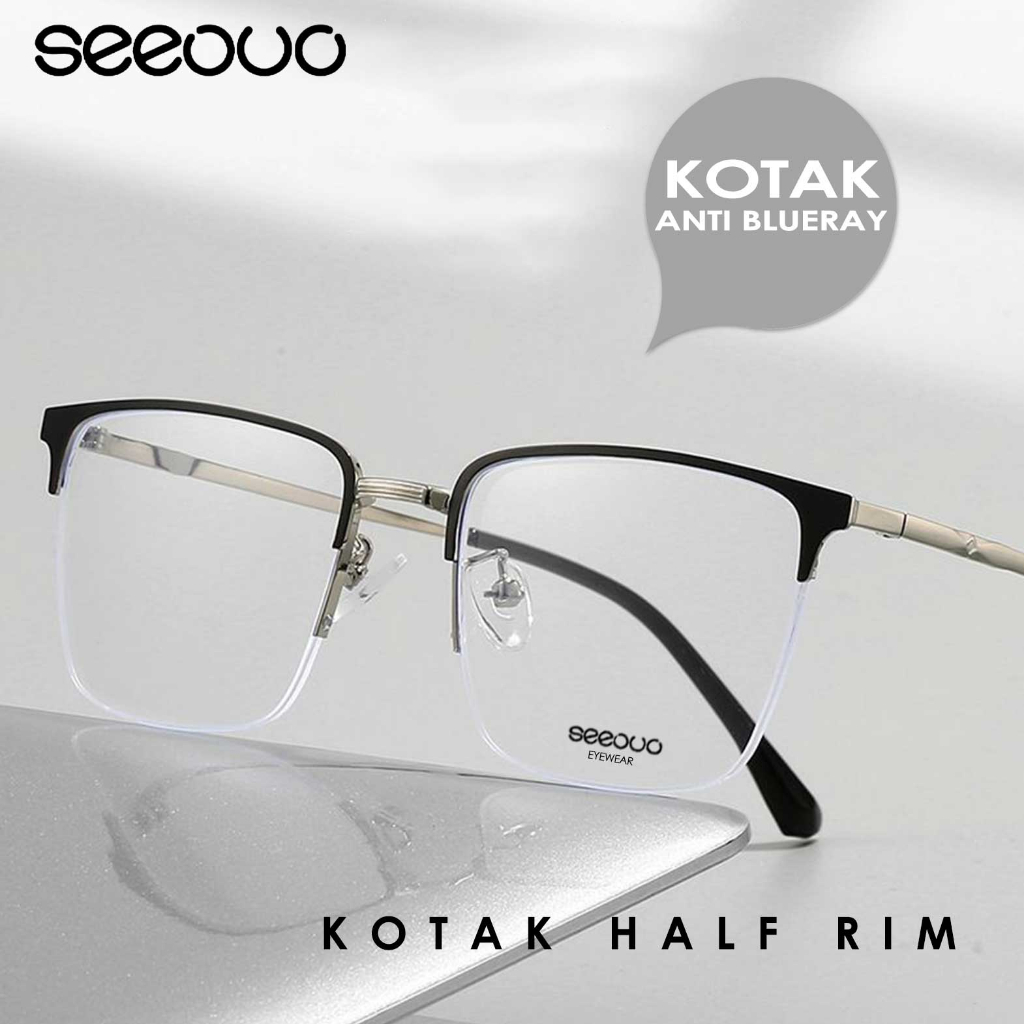 Jual Seeouo Kacamata Antiradiasi Model Kotak Half Rim Laki-laki dan Wanita Fashion Bisnis Bisa ...