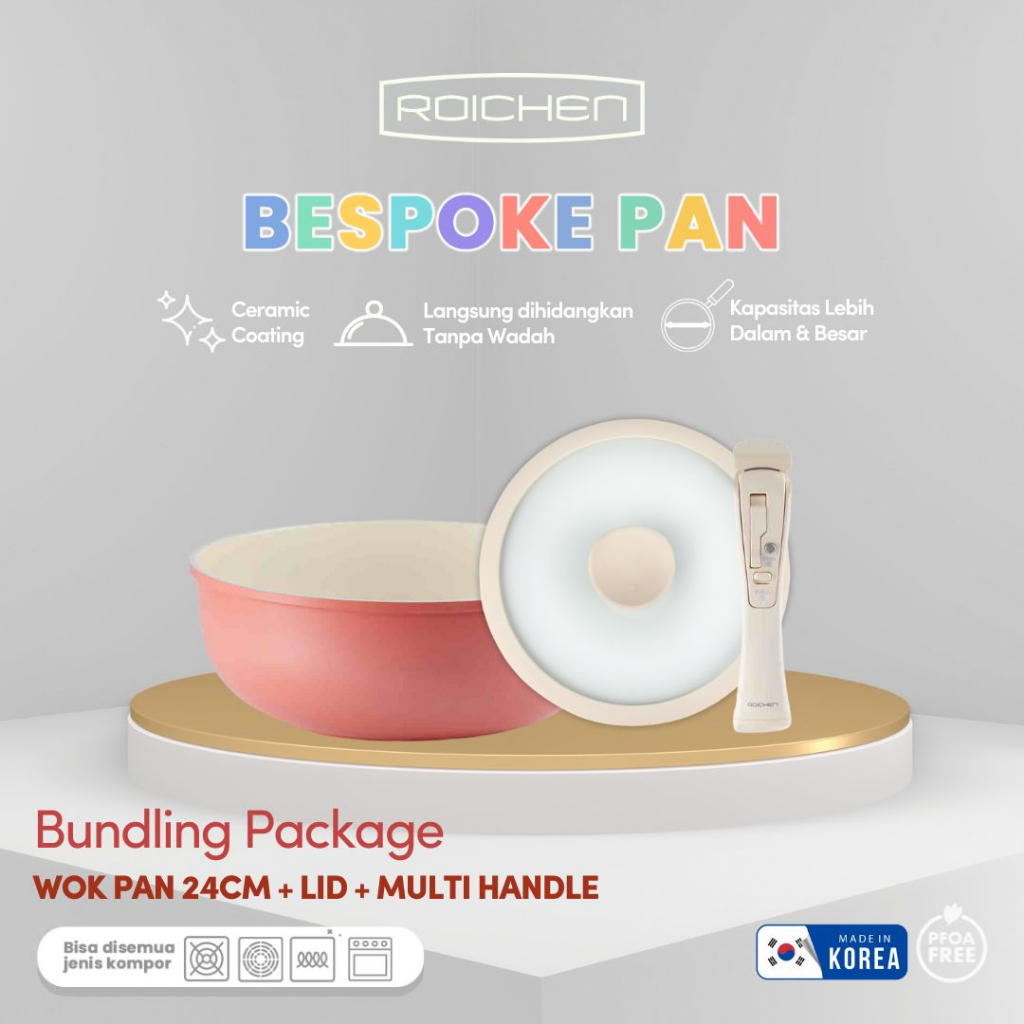 Jual Roichen IH Bespoke Wok Pan 24cm + Glass Lid + Knob - Rossy Peach | Shopee Indonesia