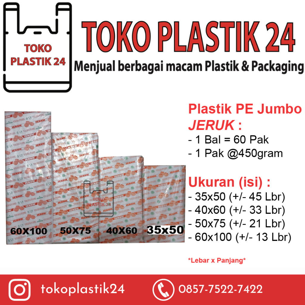 Jual Plastik PE Besar merk JERUK ukuran 35x50/40x60/50x75/60x100 (Per ...