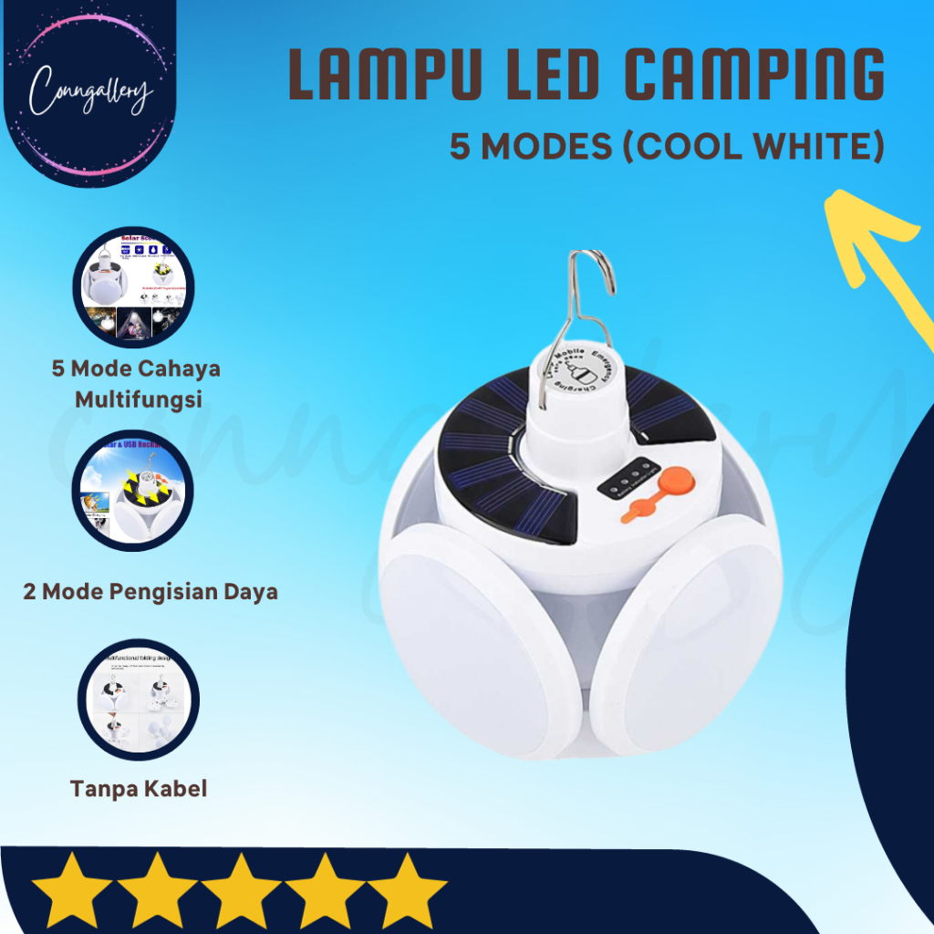 Jual Lampu LED Camping Lantern Solar USB 5 Modes Cool White 1200mAh ...