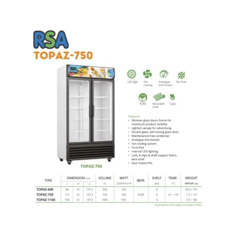 Jual RSA Display Cooler Topaz 750 Showcase 2 Pintu 730L | Shopee Indonesia