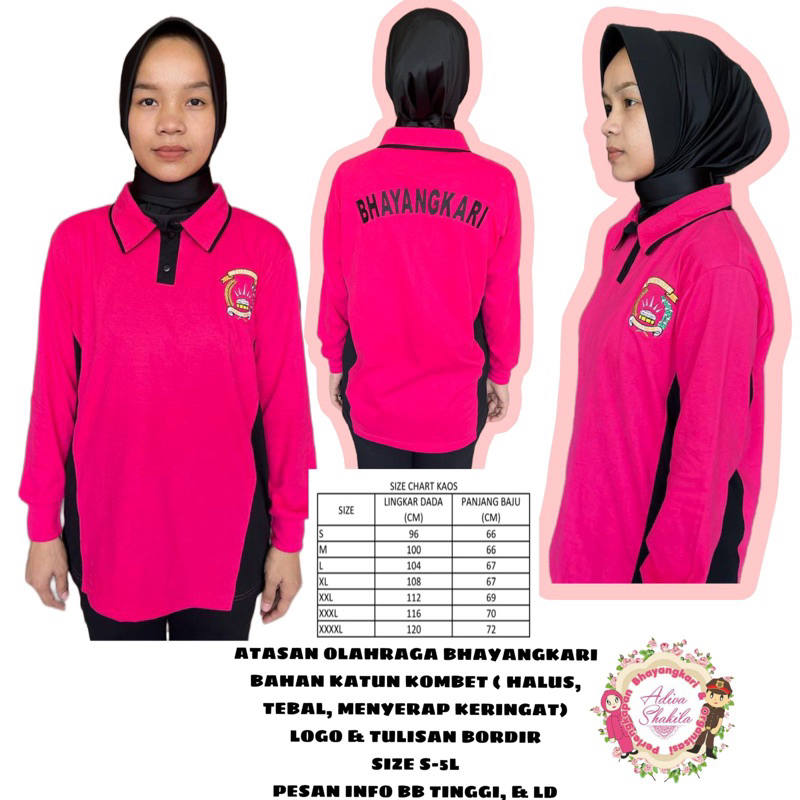 Jual ATASAN OLAHRAGA BHAYANGKARI TERBARU WARNA PINK HITAM BAHAN KAOS ...