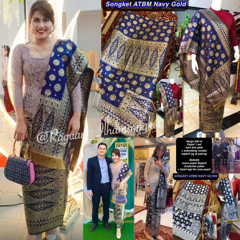 Jual Songket Tenun Atbm Cantik Manis Biru / songket Tenun Mesin palembang /Songket pengantin ...