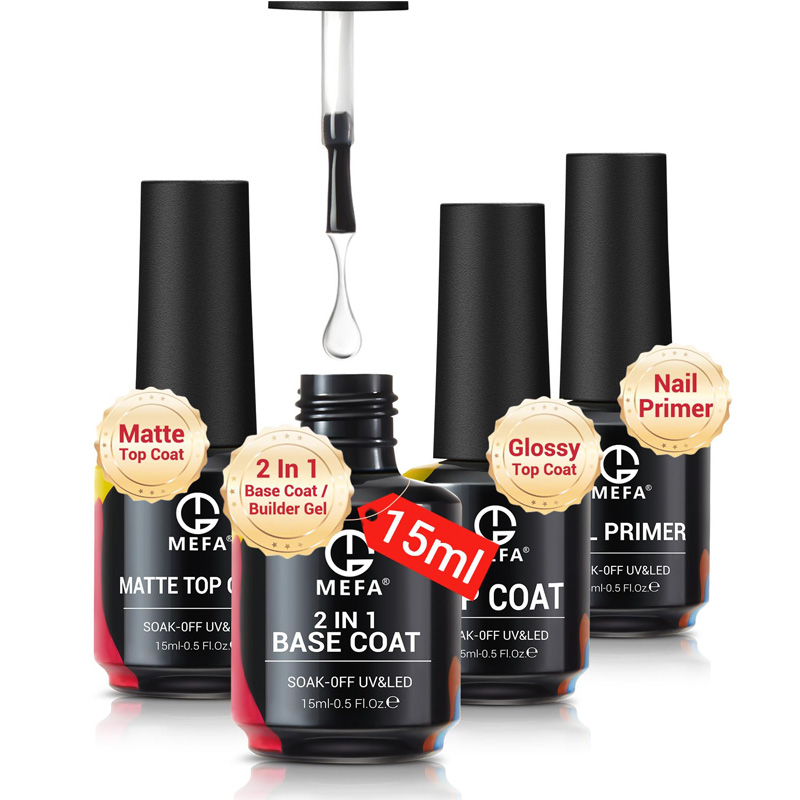 Jual MEFA Gel Cat Kuku Base Coat Top Coat Set Glossy Top Coat 15ml UV ...