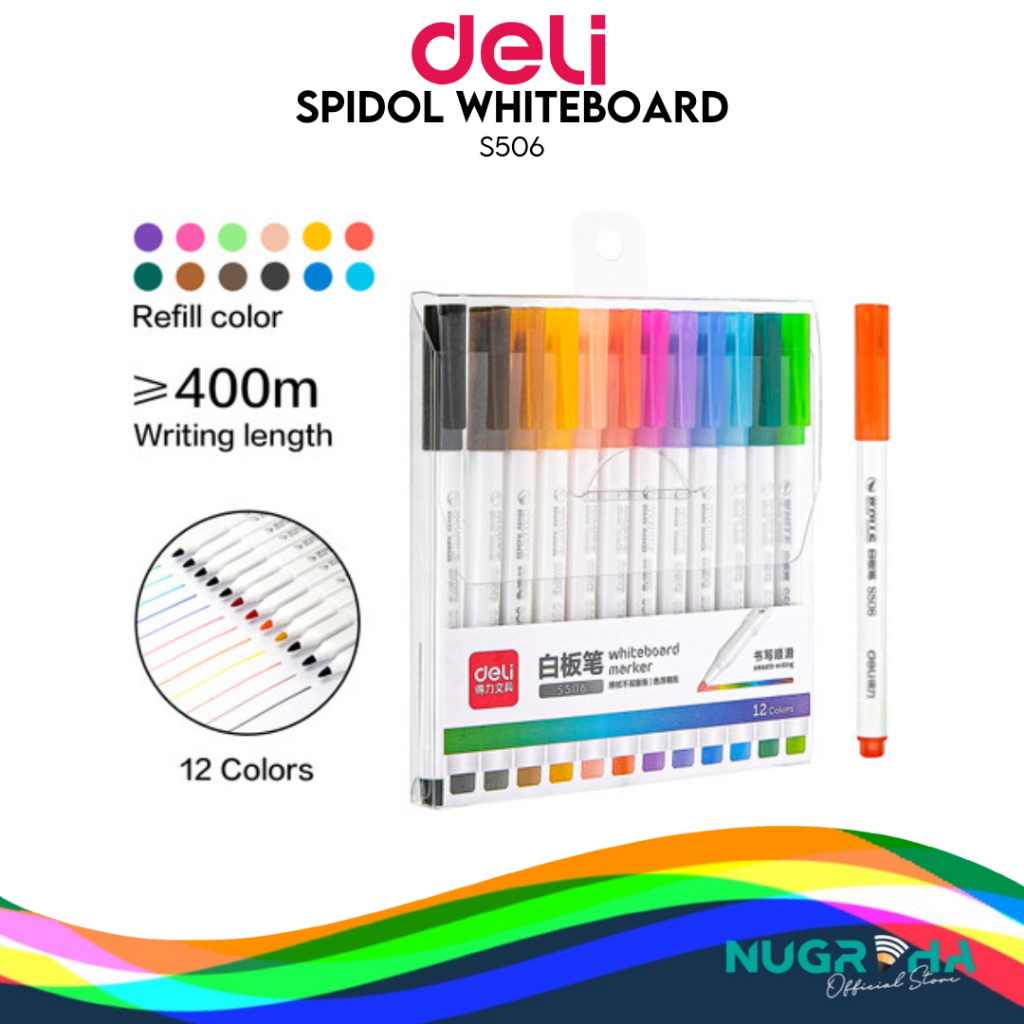 Jual DELI SPIDOL WHITEBOARD PAPAN TULIS 12 WARNA KECIL S506 | Shopee ...