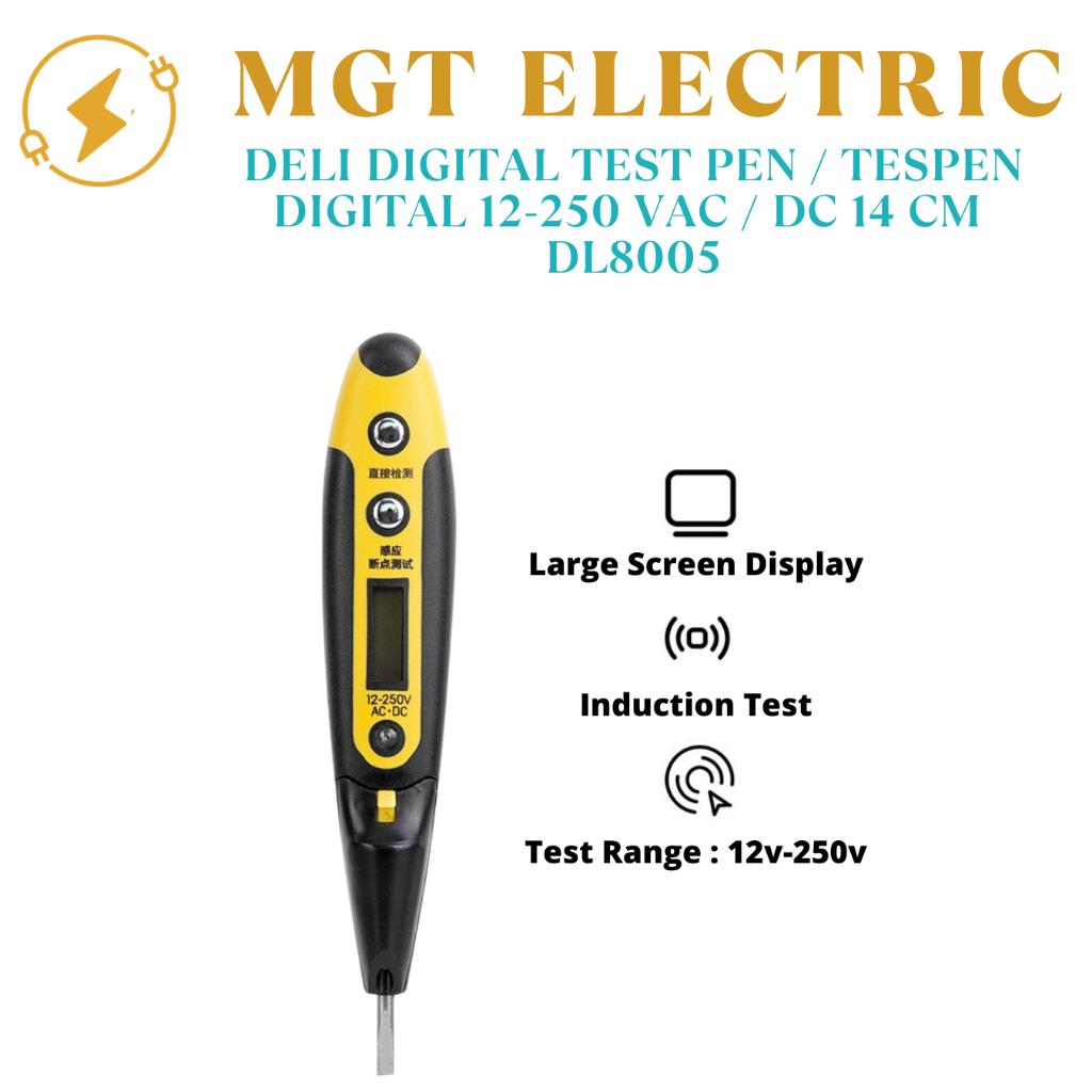 Jual Deli Digital Test Pen / Tespen Digital 12-250 VAC / DC 14 cm ...