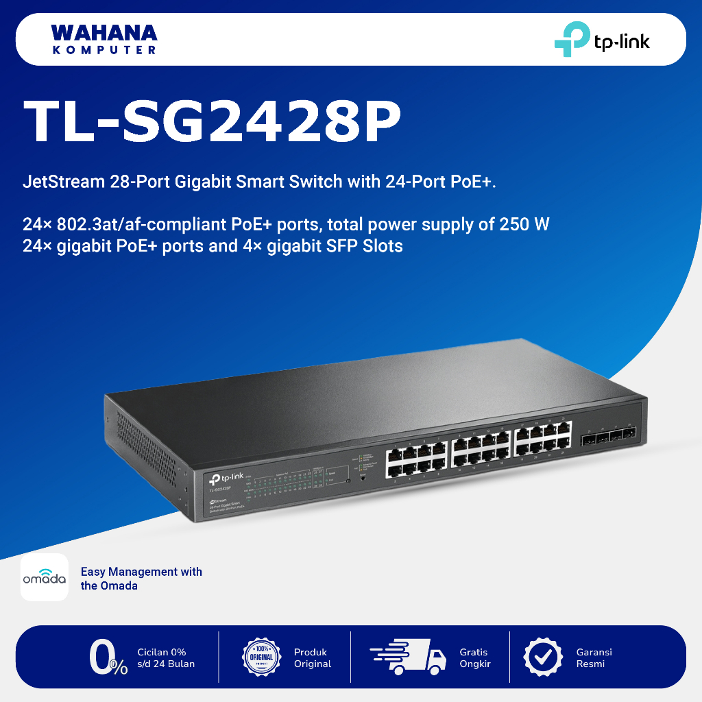 Jual TP-LINK TL-SG2428P JetStream 24-Port Gigabit PoE+ Smart Switch + 4 ...