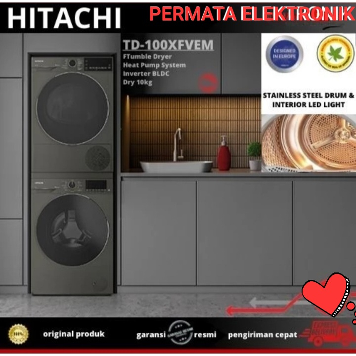 Jual Mesin Pengering Hitachi TD100XFVEM New Tumble Dryer Heat Pump ...