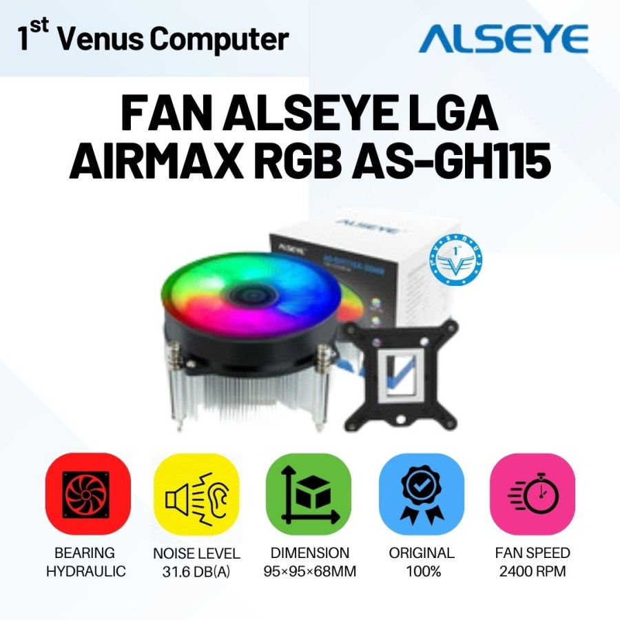 Jual FAN PROCESSOR ALSEYE LGA AIRMAX INTEL RGB AS-GH115 / FAN19-ALY ...