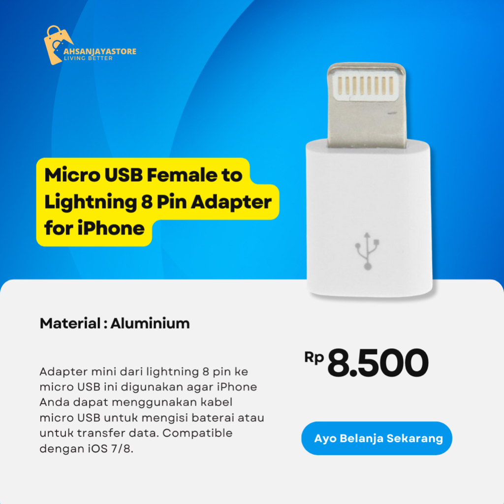 Jual AS - Micro USB Female to Lightning 8 Pin Adapter for iPhone | Shopee Indonesia