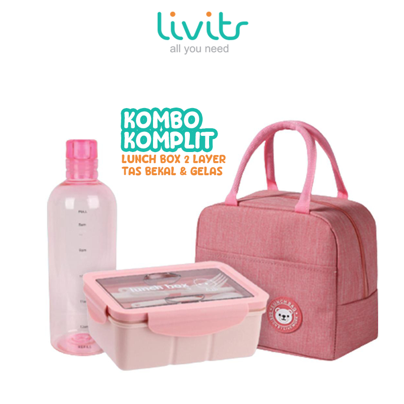 Jual PAKET 3 IN 1 KOTAK MAKAN + TAS BEKAL + BOTOL MINUM I 3 IN 1 LUNCH BOX SET | Shopee Indonesia
