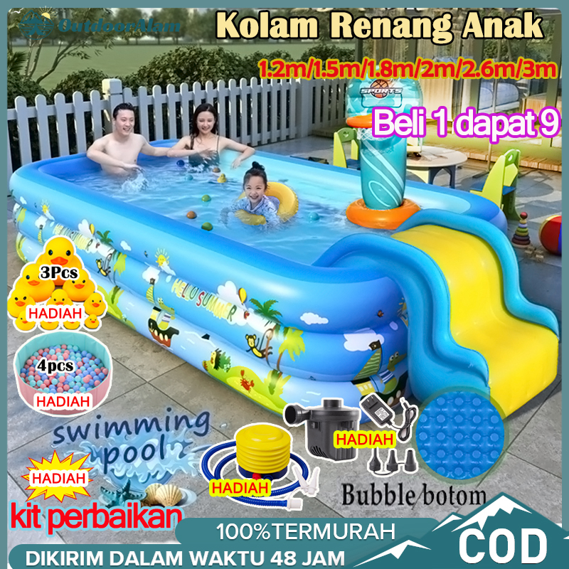 Jual 【Beli 1 dapat 9】3 Ring 150*105*50 cm Kolam Mandi Bola Pompa Tiup ...