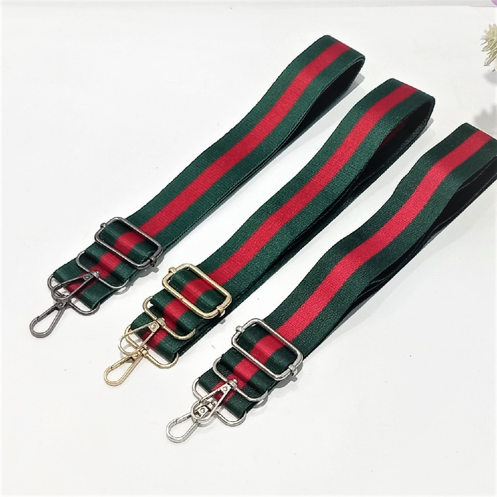 Jual Strap Tali Tas Selempang Katun Garis Hijau Merah Pengait Besi ...