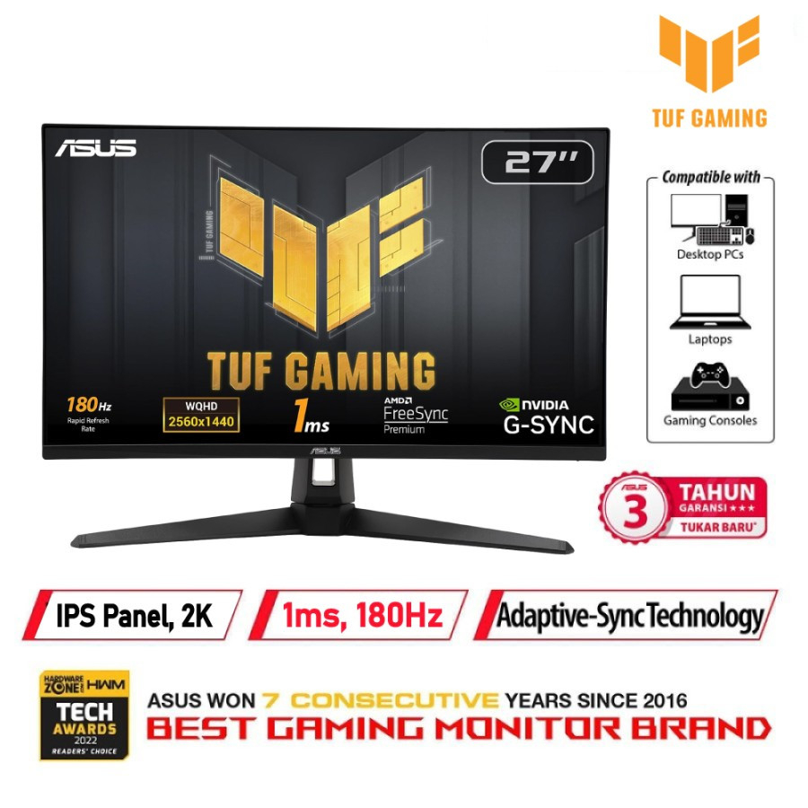 Jual Monitor LED ASUS TUF VG27AQ3A 27inch IPS 180hz 1ms 2K WQHD GSYNC HDR10 | Shopee Indonesia