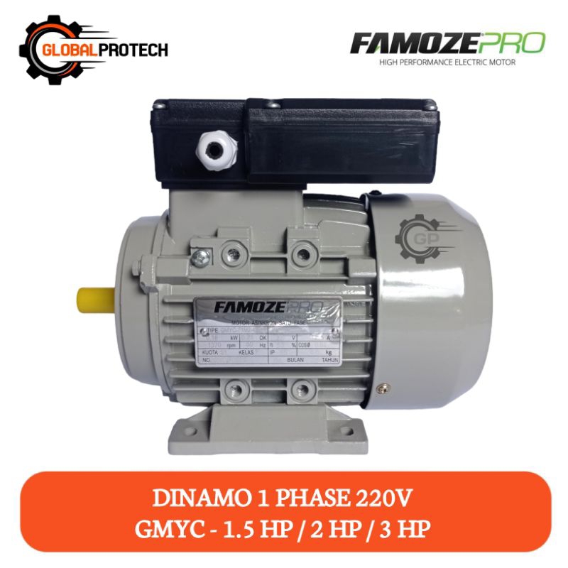 Jual Dinamo 1 Phase 1,5 HP 2 HP 3 HP 1400 RPM / 2800 RPM Tipe GMYC Famoze Pro Class F IP55 220V ...