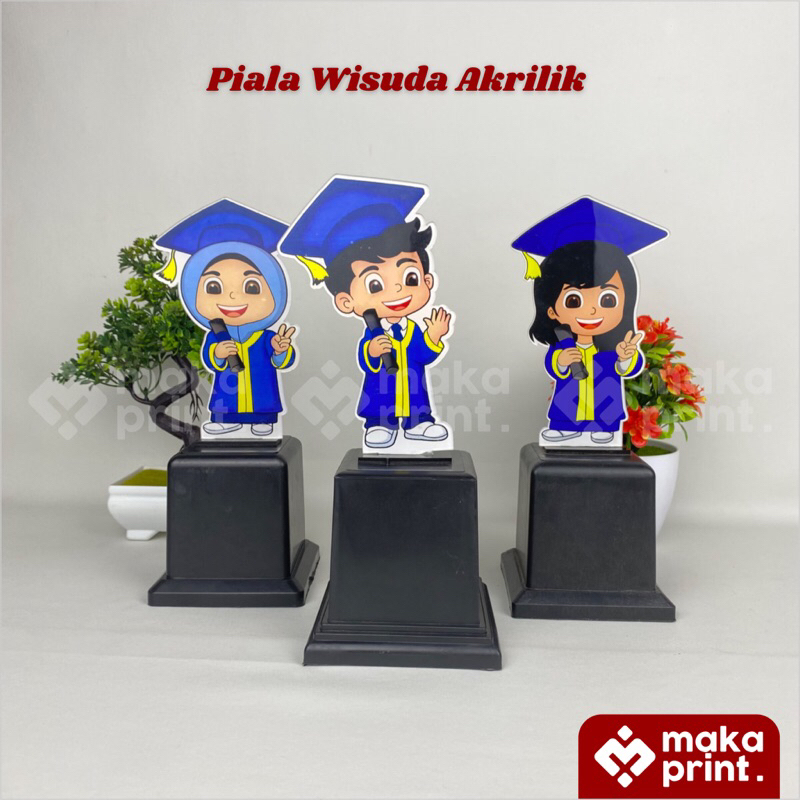 Jual Piala Akrilik Wisuda (Hijab Biru), Piala Akrilik Wisuda Karakter ...