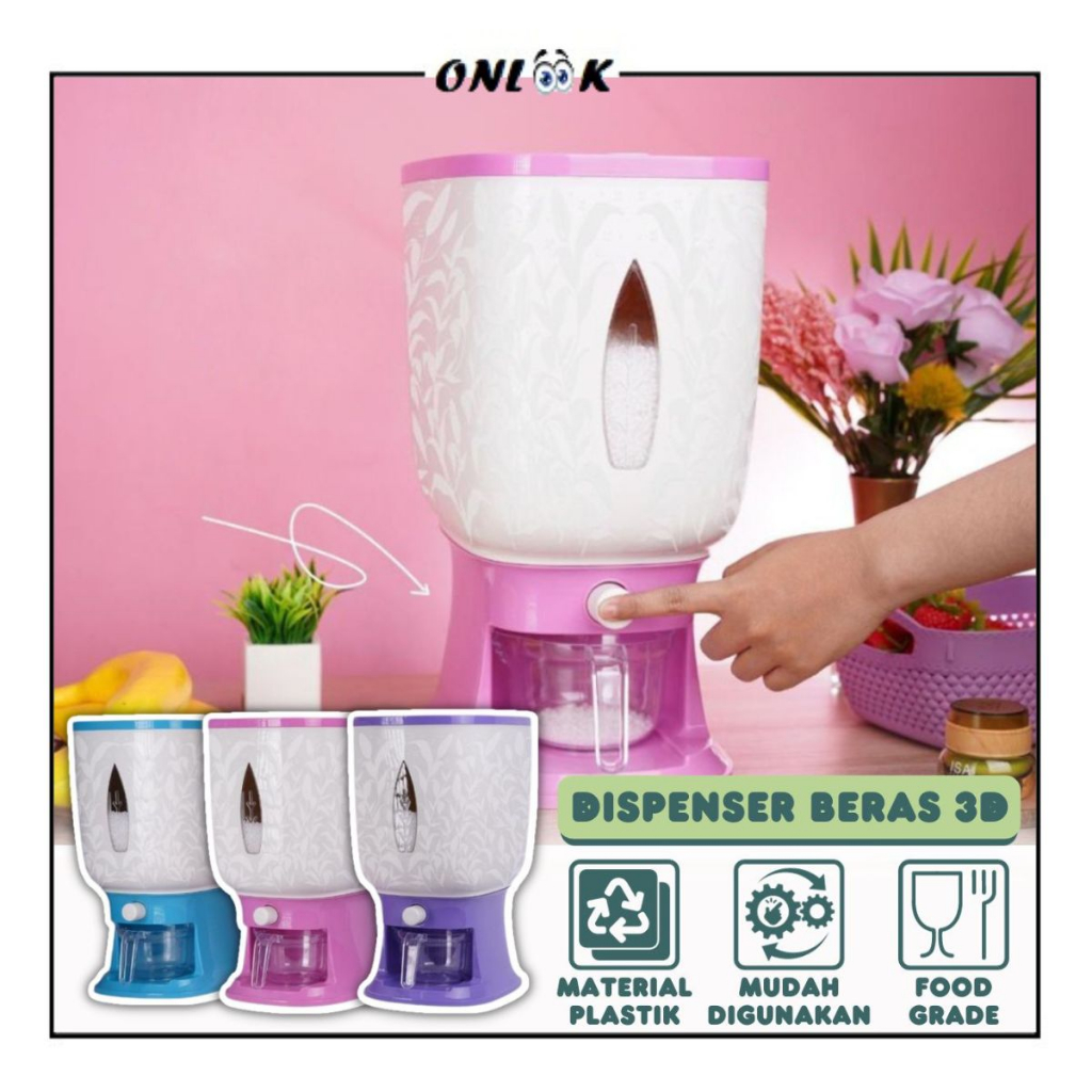 Jual Dispenser Beras 3D / Rice Storage Container Tempat Beras 12 Liter ...