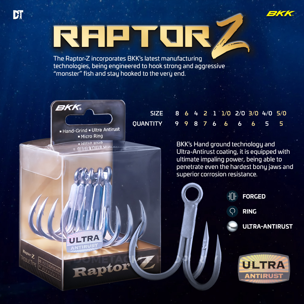 Jual BKK Raptor Z Size 1, 2, 4, 6, 8, 1/0, 2/0, 3/0, 4/0, 5/0 Treble Hook Popping Casting ...