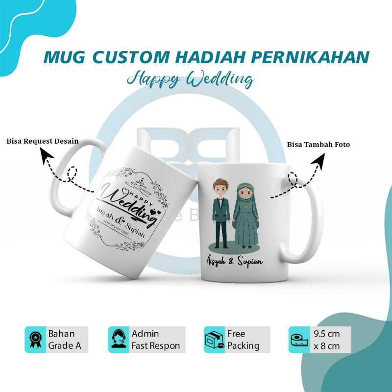 Jual Mug Custom Hadiah Pernikahan Happy Wedding | Shopee Indonesia