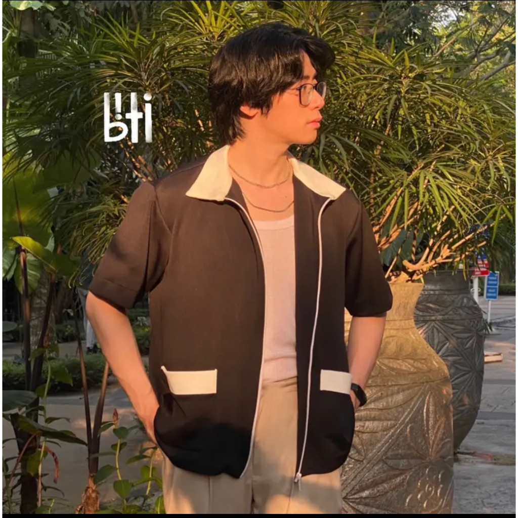 Jual BITI Zip Korean Timeless Jacket Semi Kemeja Scuba Hitam Putih ...