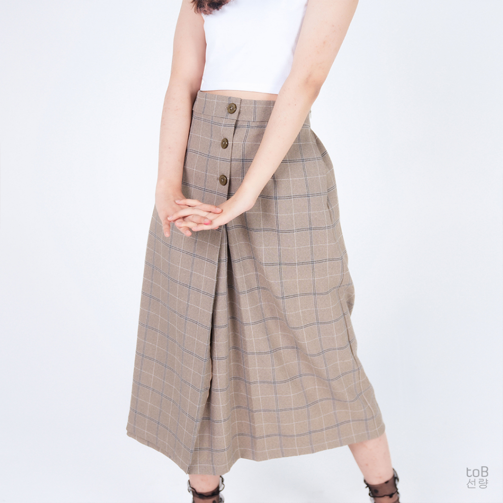 Jual TOB Ayumi - Rok Tartan Kotak Kotak Midi Skirt Highwaist Rok ...