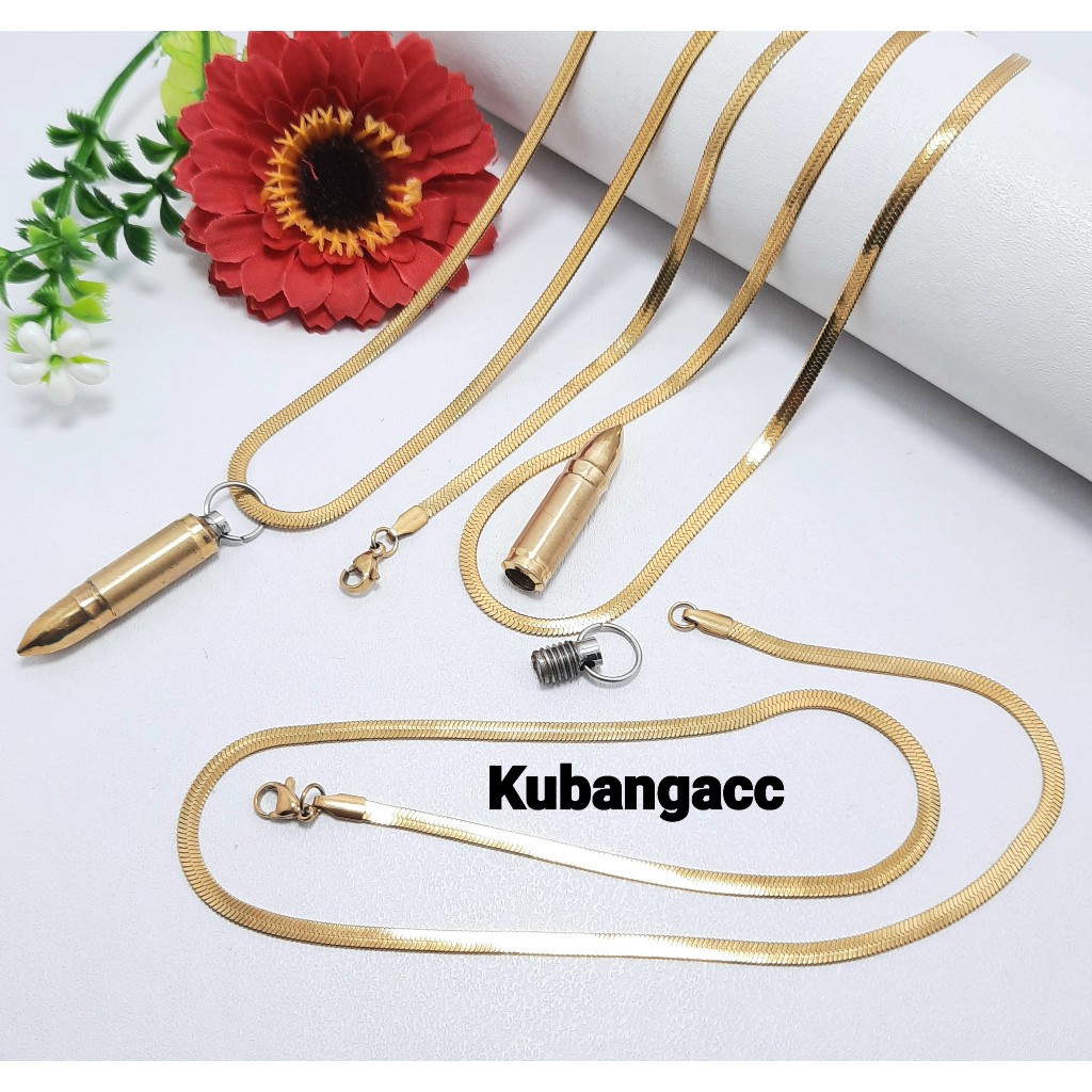 Jual Kalung Titanium Gold Plus Liontin Pluru Kalung Pria Wanita Kalung ...