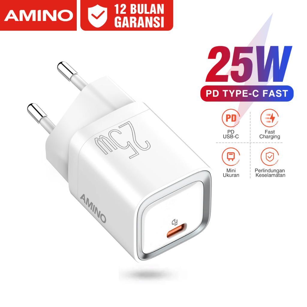 Jual AMINO PD 25W Type C Mini Kepala Charger Super Smart USB C QC Fast ...