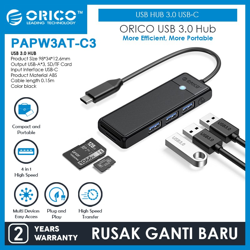 Jual ORICO PAPW4A-U3-015 PAPW3AT-C3-015 USB HUB Type C 3 Port USB 3.0 ...