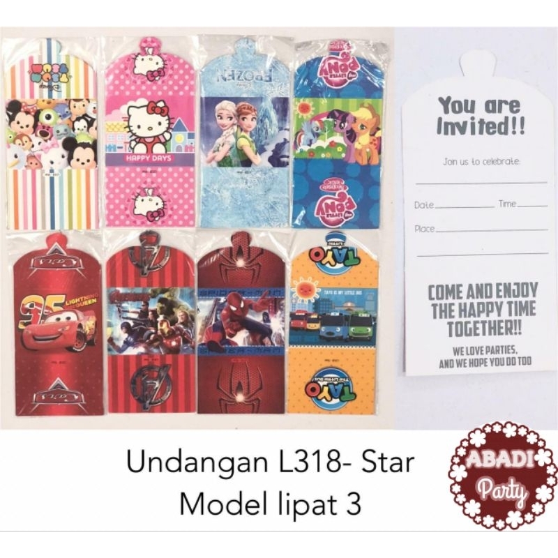 Jual Undangan Ultah Karakter L318Star / Undangan Lipat 3 / Birthday ...