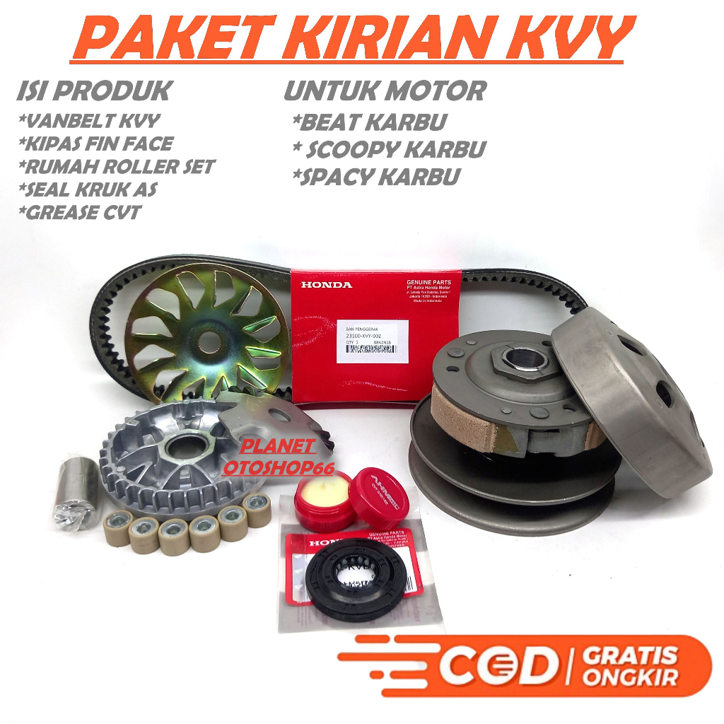 Jual PAKET KIRIAN LENGKAP CVT KVY / VANBELT KVY / KIPAS FIN FACE / RUMAH ROLLER SET / SEAL KRUK ...