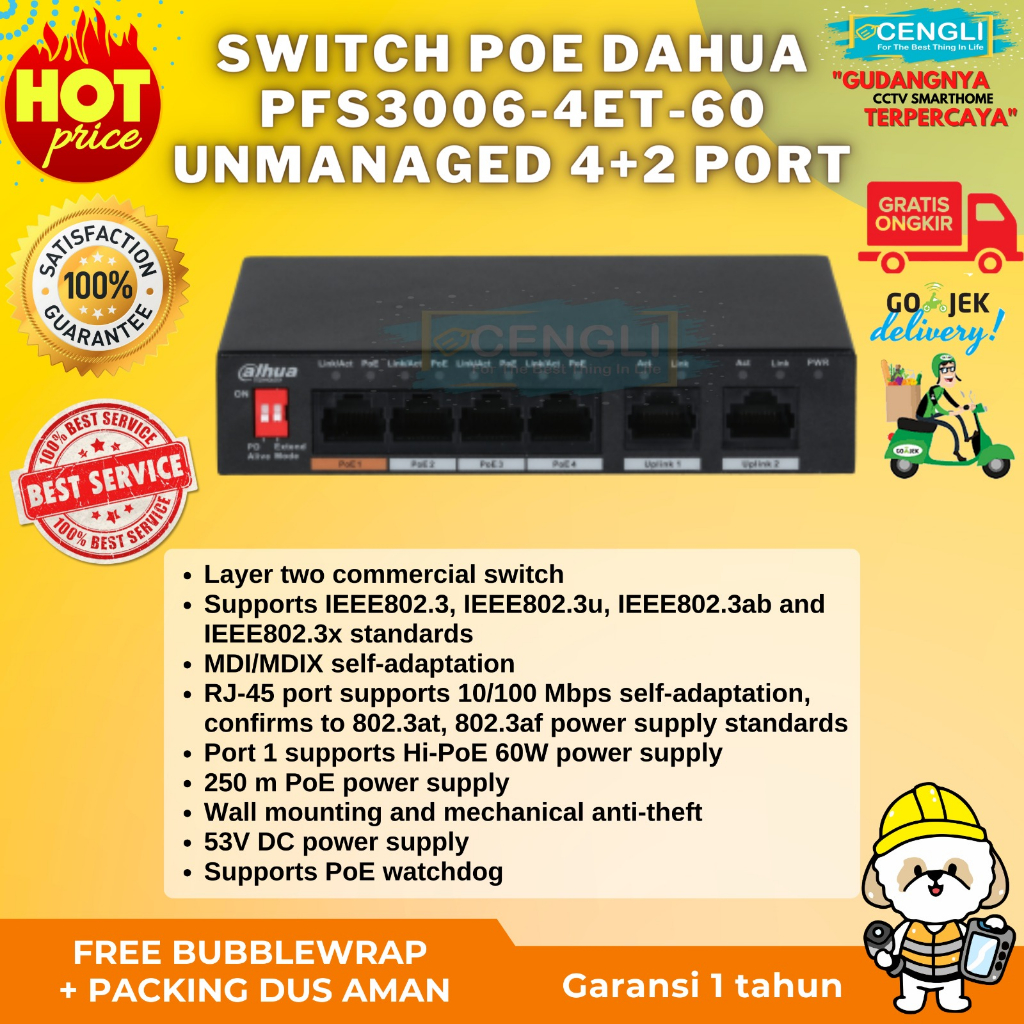 Jual Switch Poe Dahua DH-PFS3006-4ET-60 Unmanaged 4 port poe+2 port uplink | Shopee Indonesia