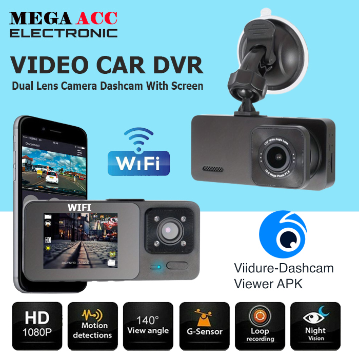 Jual Dashcam Mobil WIFI FHD1080P Dual Lens Camera With Screen G-Sensor ...