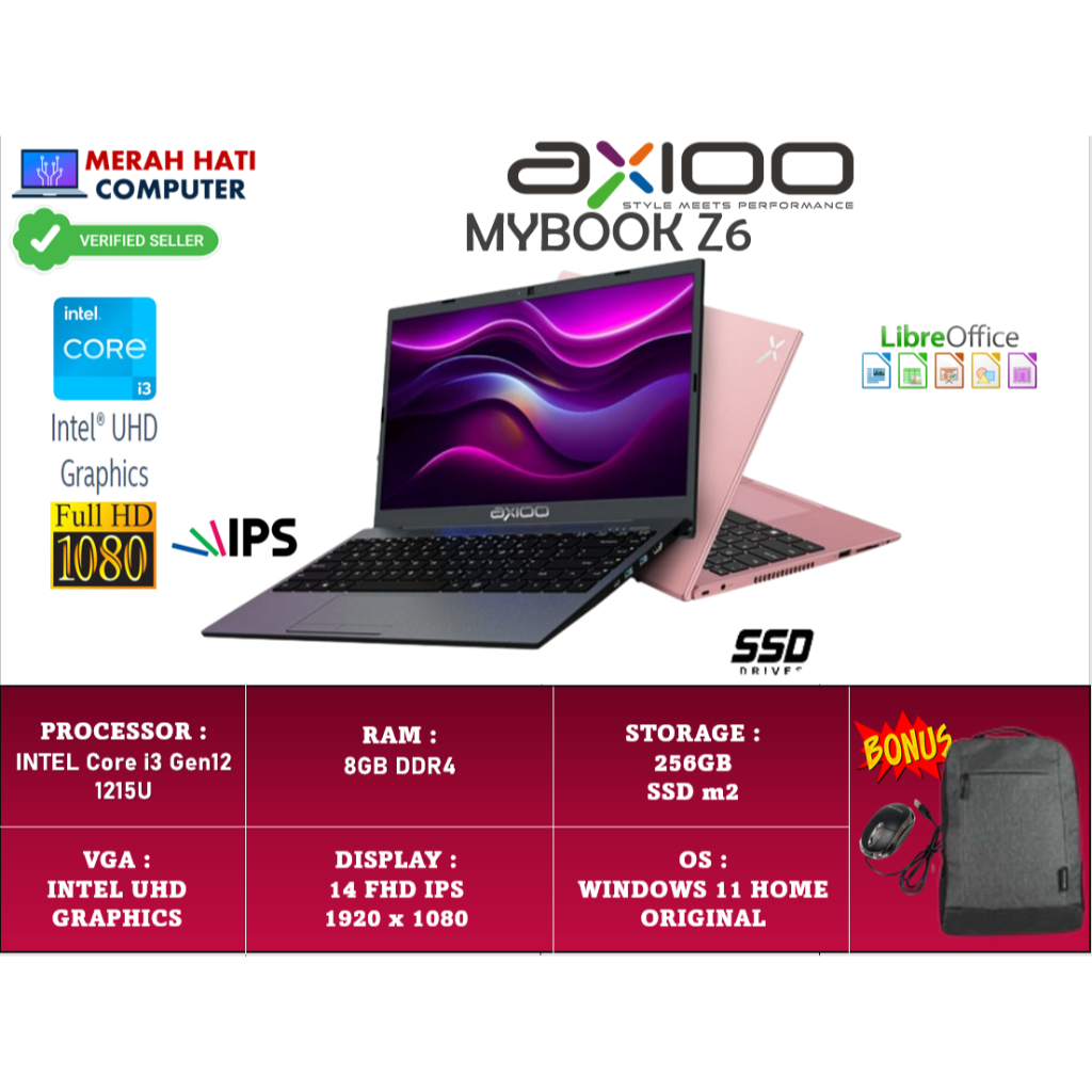Jual Laptop Axioo Mybook 14 Z6 Intel i3 Gen12 1215U RAM 8GB SSD 256GB FHD IPS Windows 10 ...