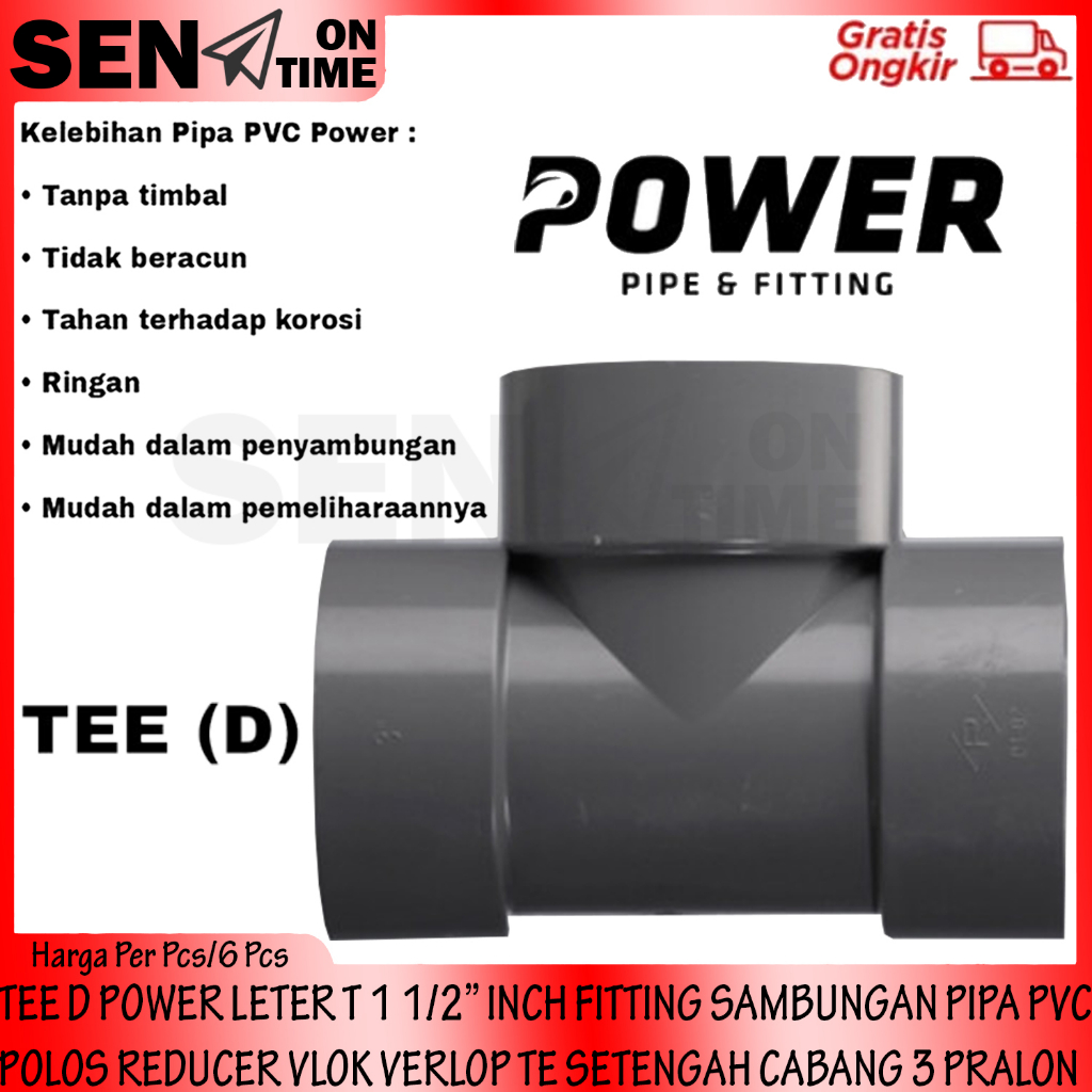Jual TEE D POWER 1 1/2” INCH LETER T FITTING SAMBUNGAN PIPA PVC POLOS REDUCER VLOK VERLOP TE ...