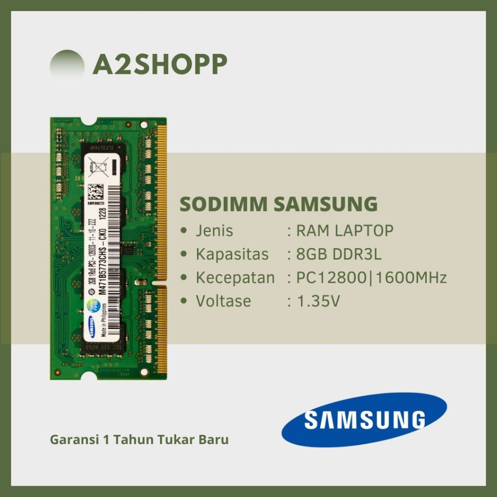 Jual Memory RAM SAMSUNG SODIMM 8GB DDR3L PC12800 1600Mhz Garansi 1 ...