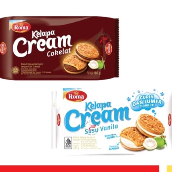 Jual Roma Kelapa Cream Cokelat | Cream Vanila 180 g Pack Sandwich Kue ...